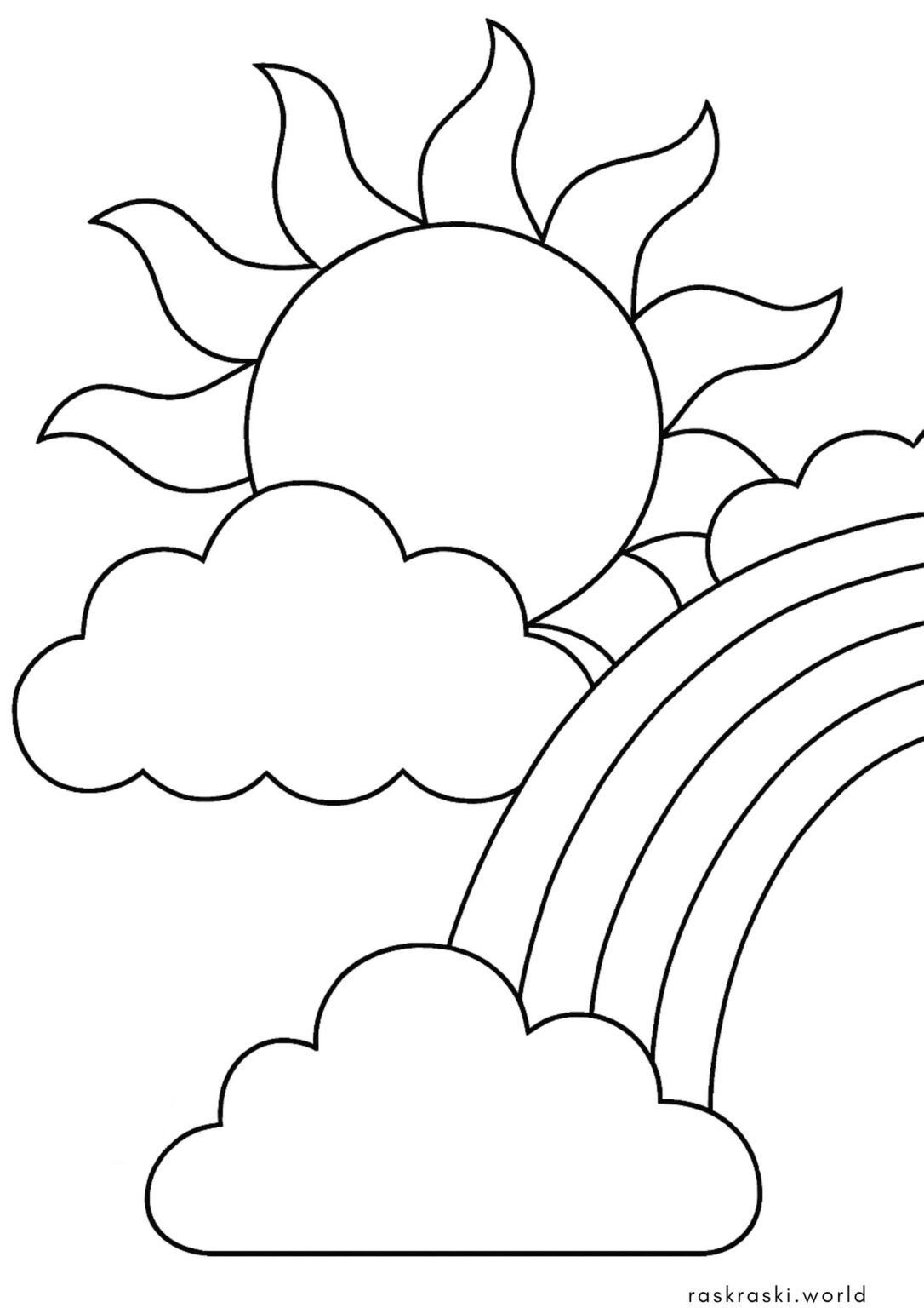 Раскраска Солнце и радуга ⭐️ распечатать, скачать бесплатно разукрашку ...
