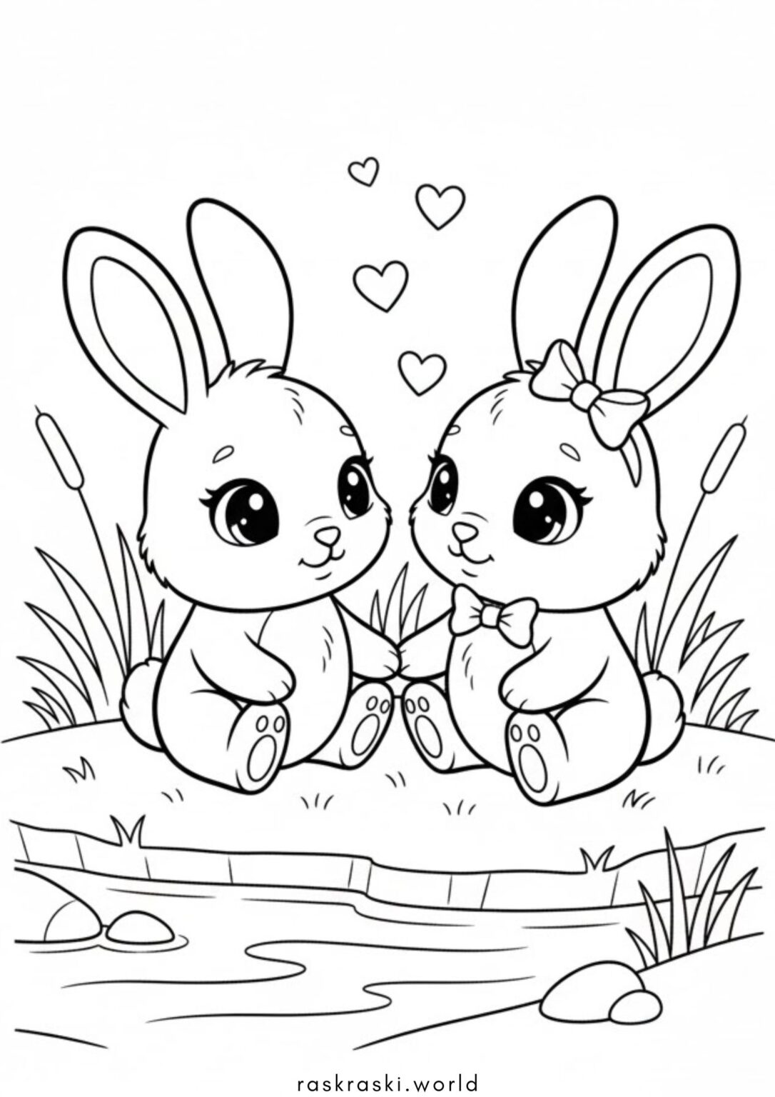 Раскраска Ко дню влюбленных — милые зайки ⭐️ распечатать, скачать ...